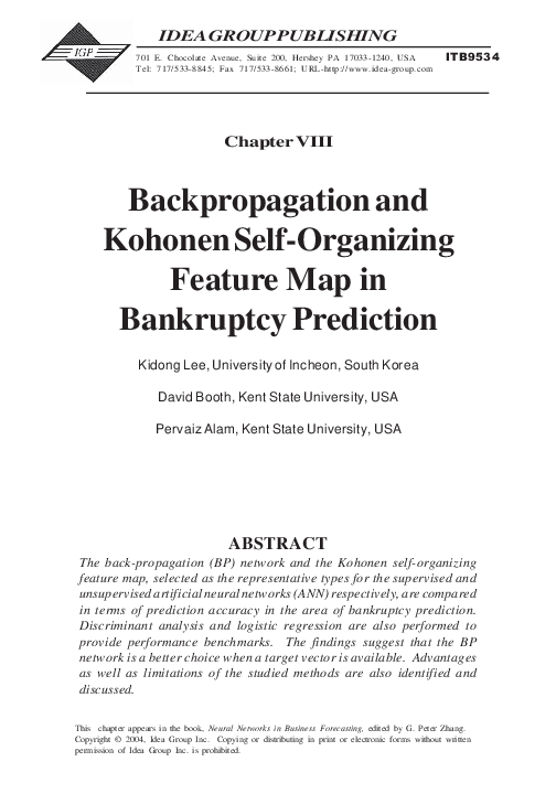 Pdf Backpropagation And Kohonen Self Organizing Feature Map In Bankruptcy Prediction 2161