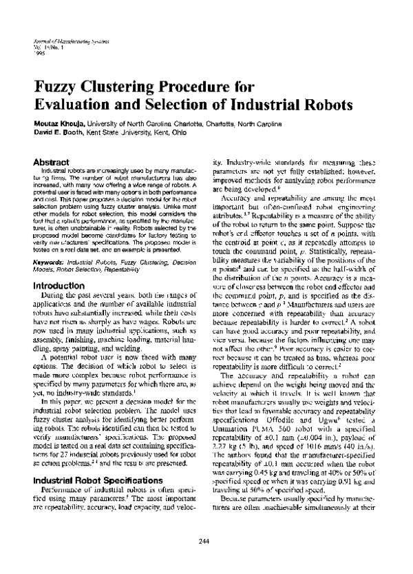Pdf Fuzzy Clustering Procedure For Evaluation And Selection Of