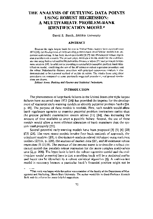 (PDF) The Analysis of Outlying Data Points Using Robust Regression: A Multivariate Problem-Bank ...