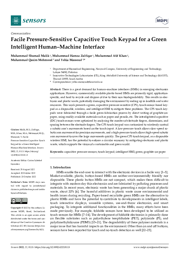 (PDF) Facile Pressure-Sensitive Capacitive Touch Keypad for a Green ...