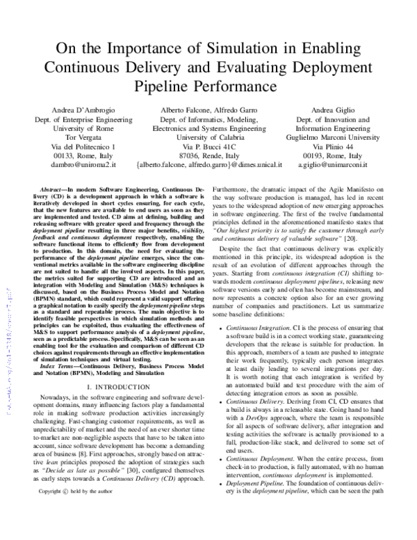 (PDF) On the Importance of Simulation in Enabling Continuous Delivery and Evaluating Deployment ...