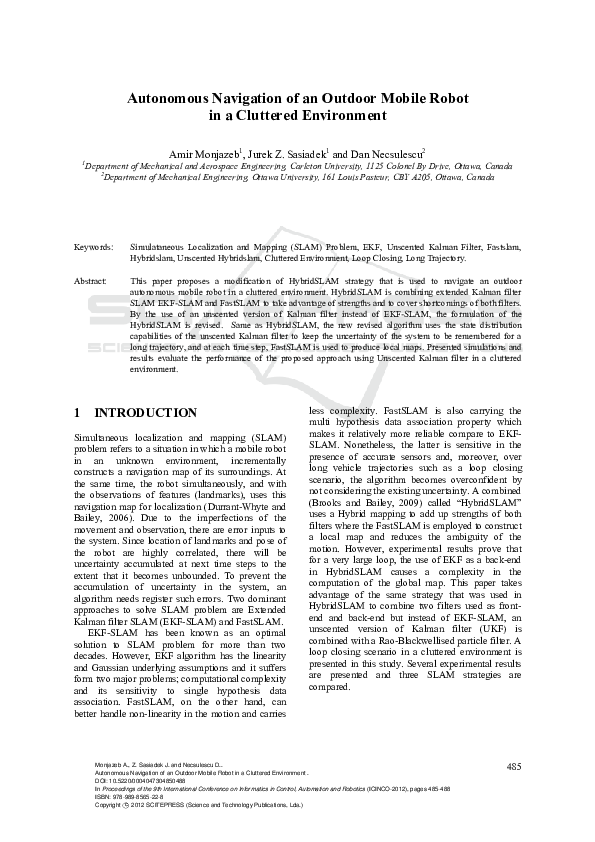(PDF) Autonomous Navigation of an Outdoor Mobile Robot in a Cluttered Environment