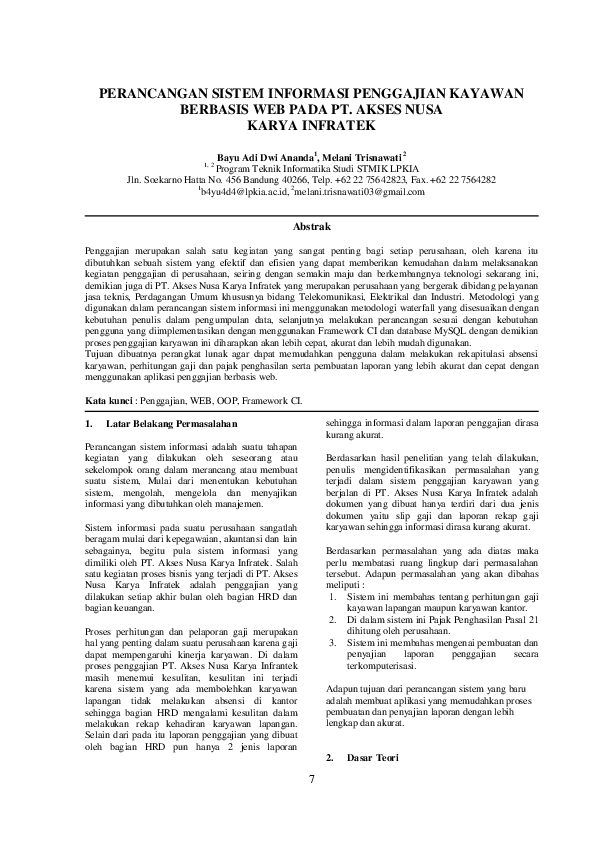 (PDF) Perancangan Sistem Informasi Penggajian Kayawan Berbasis Web Pada Pt. Akses Nusa Karya ...