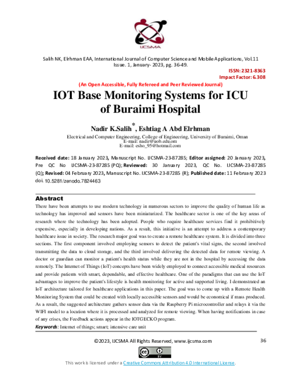 (PDF) IOT Base Monitoring Systems for ICU of Buraimi Hospital