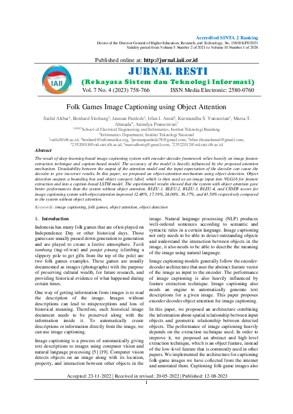 (PDF) Folk Games Image Captioning using Object Attention