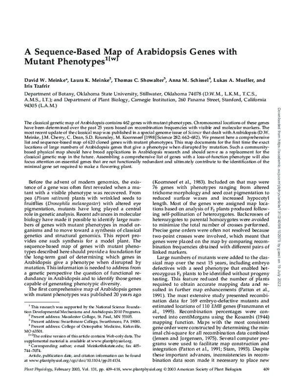 (PDF) A Sequence-Based Map of Arabidopsis Genes with Mutant Phenotypes ...