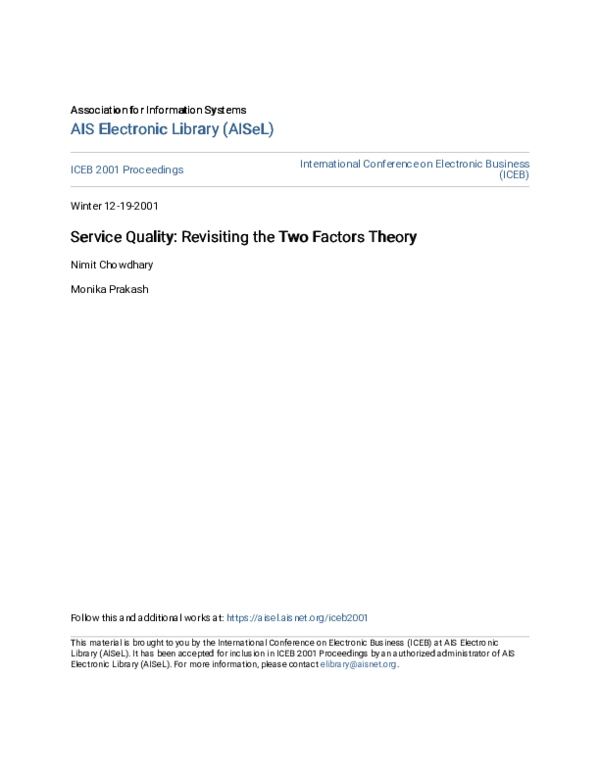 (PDF) Service Quality: Revisiting the Two Factors Theory
