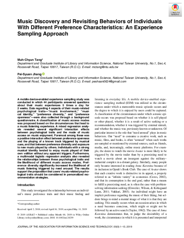 (PDF) Music discovery and revisiting behaviors of individuals with ...