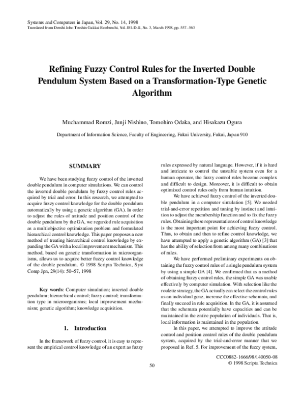 (PDF) Refining fuzzy control rules for the inverted double pendulum system based on a ...