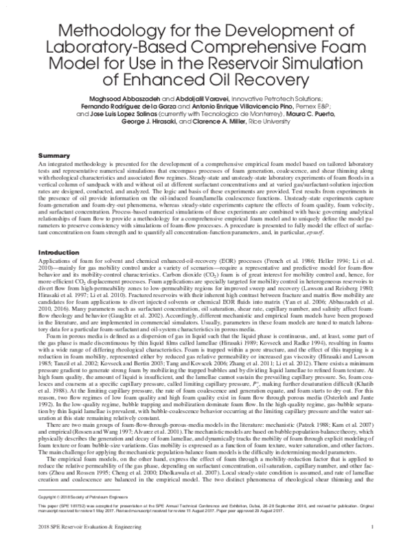 (PDF) Methodology for the Development of Laboratory–Based Comprehensive Foam Model for Use in ...
