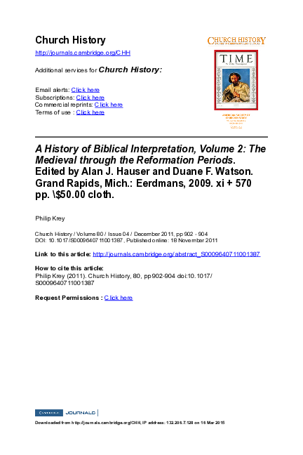 (PDF) A History of Biblical Interpretation, Volume 2: The Medieval through the Reformation ...