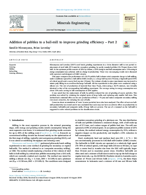 (PDF) Addition of pebbles to a ball-mill to improve grinding efficiency