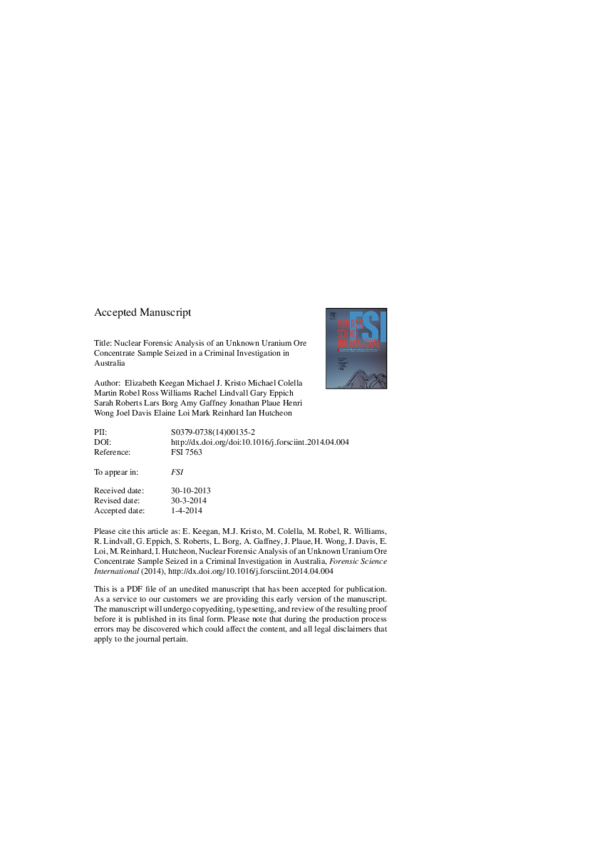 (PDF) Nuclear forensic analysis of an unknown uranium ore concentrate ...