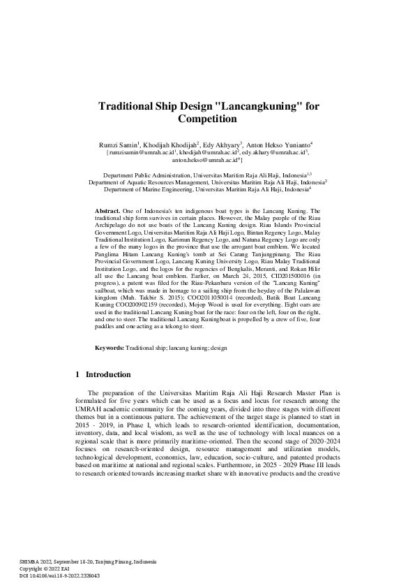 (PDF) Traditional Ship Design "Lancangkuning" for Competition | Rumzi ...