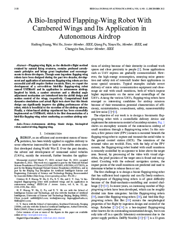 Pdf A Bio Inspired Flapping Wing Robot With Cambered Wings And Its Application In Autonomous