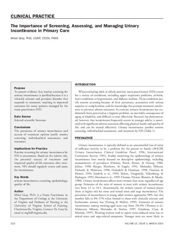 (PDF) The Importance of Screening, Assessing, and Managing Urinary ...