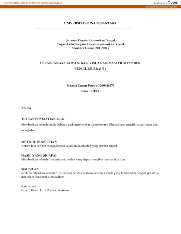 (PDF) Perancangan Komunikasi Visual Animasi Film Pendek "Pencil or Brain?