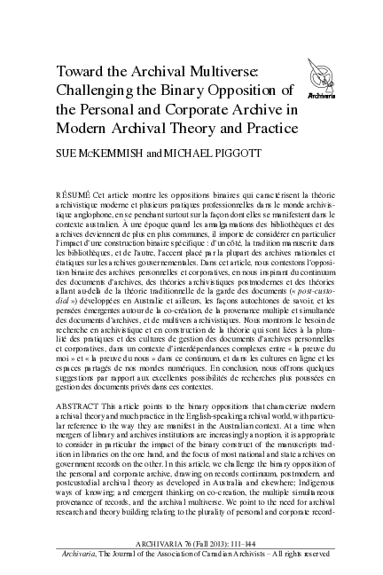 (PDF) Toward the Archival Multiverse: Challenging the Binary Opposition ...
