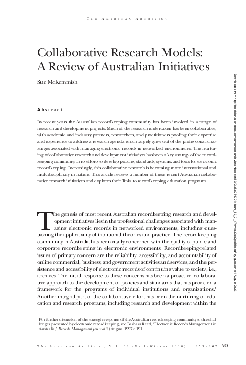 (PDF) Collaborative Research Models: A Review of Australian Initiatives