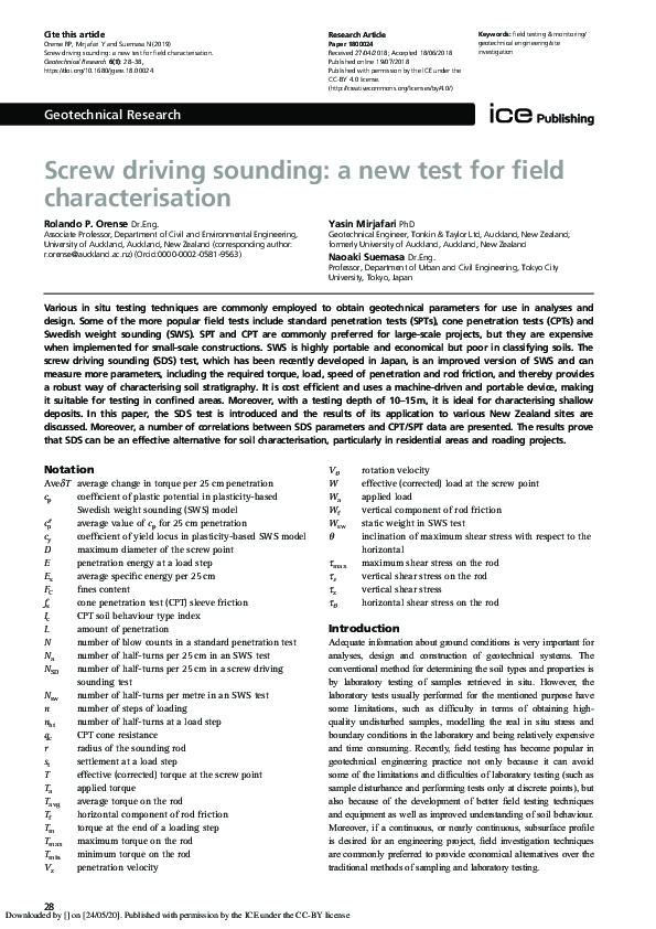 (PDF) Screw driving sounding: a new test for field characterisation