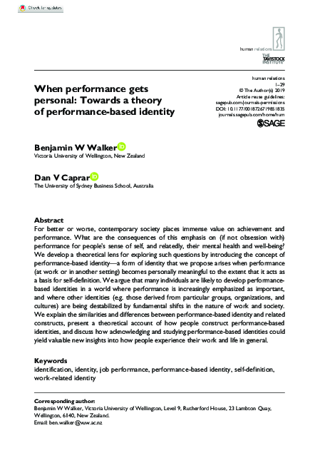 (PDF) When performance gets personal: Towards a theory of performance ...