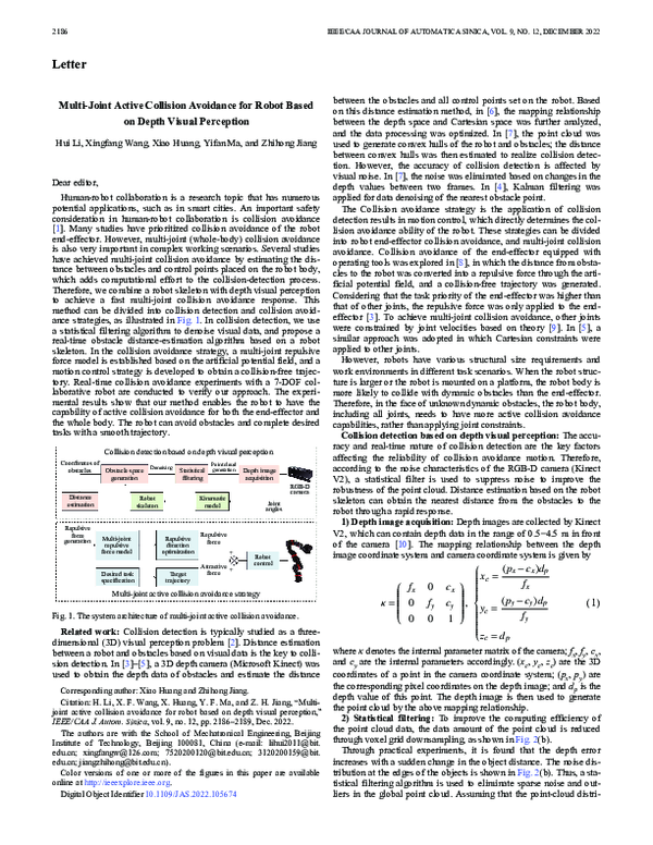 Pdf Multi Joint Active Collision Avoidance For Robot Based On Depth Visual Perception