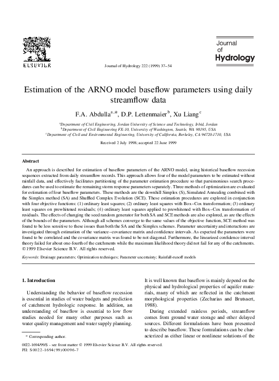 (PDF) Estimation of the ARNO model baseflow parameters using daily ...