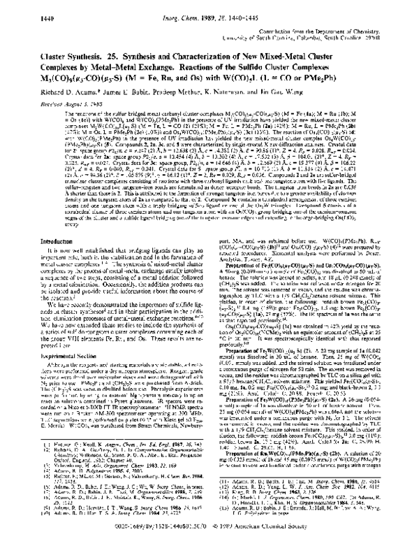 (PDF) Cluster synthesis. 25. Synthesis and characterization of new ...
