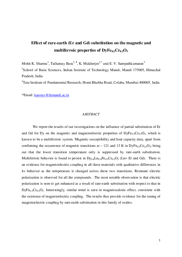 (PDF) Effect of rare-earth (Er and Gd) substitution on the magnetic and ...