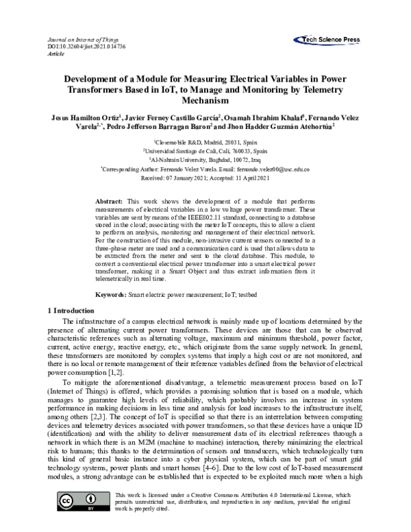 (PDF) Development of a Module for Measuring Electrical Variables in Power Transformers Based in ...