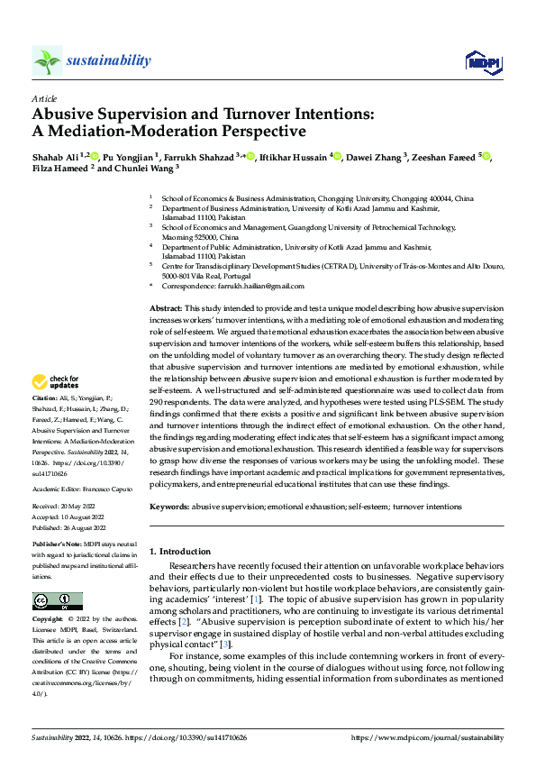 (PDF) Abusive Supervision and Turnover Intentions: A Mediation ... (PDF) Abusive Supervision and Turnover Intentions: A Mediation ...