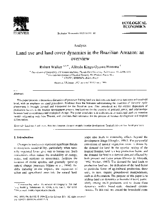 (PDF) Land use and land cover dynamics in the Brazilian Amazon: an overview | robert walker ...