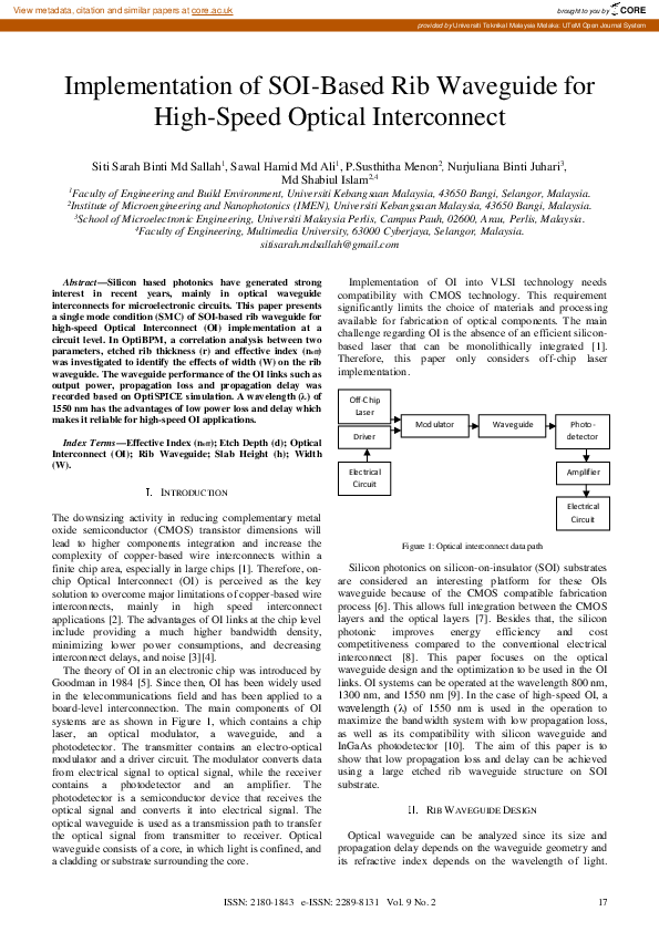 (PDF) Implementation of SOI-Based Rib Waveguide for High-Speed Optical Interconnect