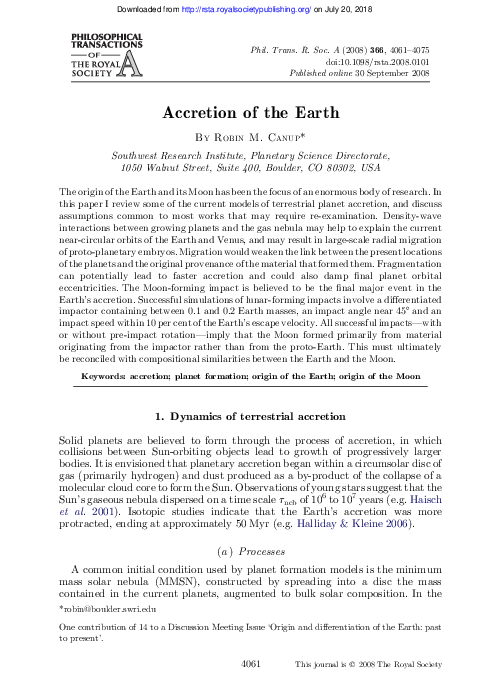 (PDF) Accretion of the Earth