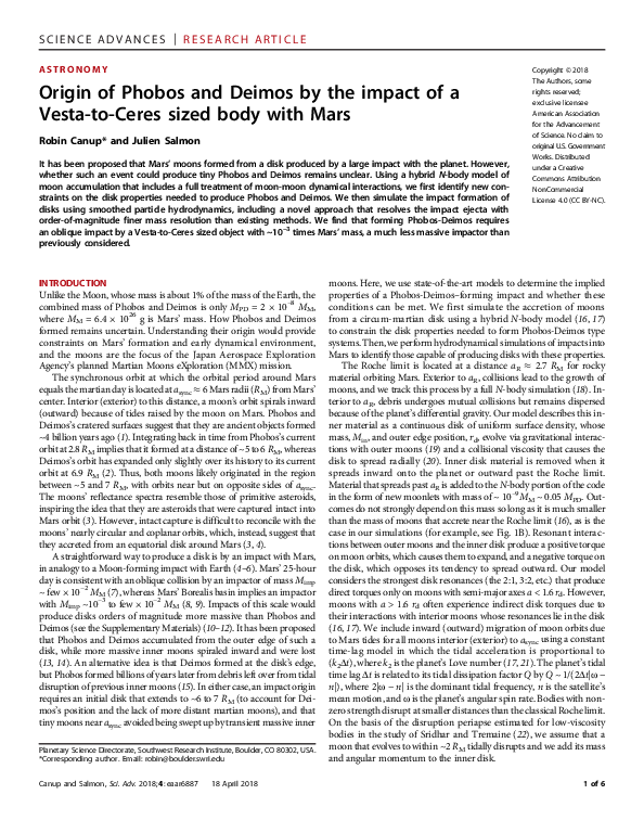 (PDF) Origin of Phobos and Deimos by the impact of a Vesta-to-Ceres sized body with Mars
