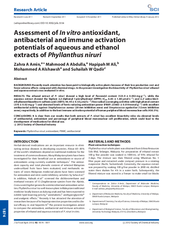(PDF) Assessment of In vitro antioxidant, antibacterial and immune activation potentials of ...