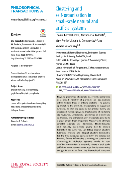 (PDF) Clustering and self-organization in small-scale natural and artificial systems