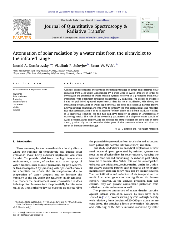 (PDF) Attenuation of solar radiation by a water mist from the ...