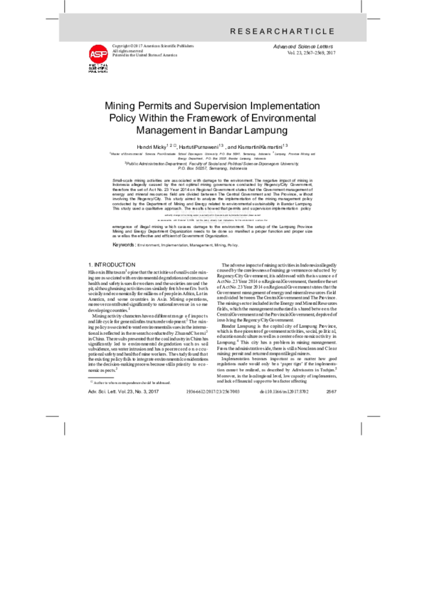 (PDF) Mining Permits and Supervision Implementation Policy Within the ...