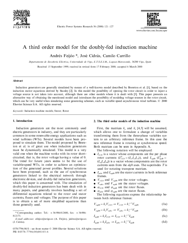 Pdf A Third Order Model For The Doubly Fed Induction Machine Camilo Carrillo