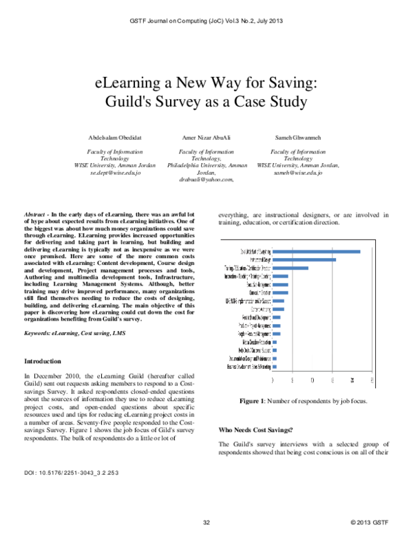 (PDF) eLearning a New Way for Saving: Guild's Survey as a Case Study | Amer AbuAli - Academia.edu