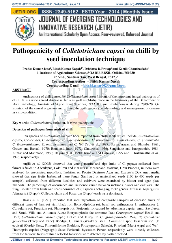 (PDF) Pathogenicity of Colletotrichum capsci on chilli by seed ...
