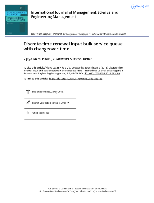 (PDF) Discrete-time renewal input bulk service queue with changeover time