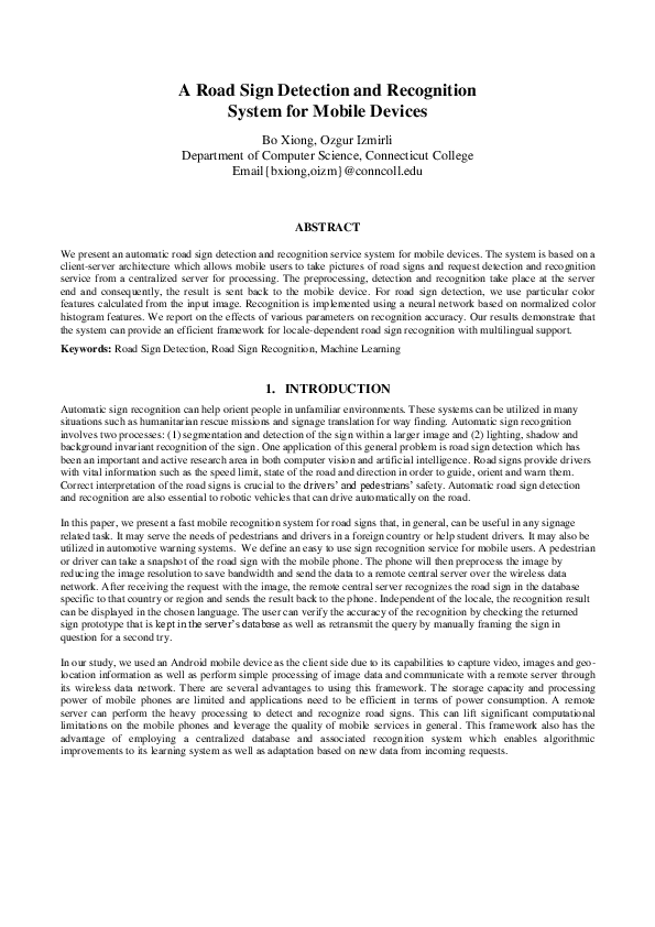 Pdf Road Sign Detection And Recognition System For Real Time Embedded Applications