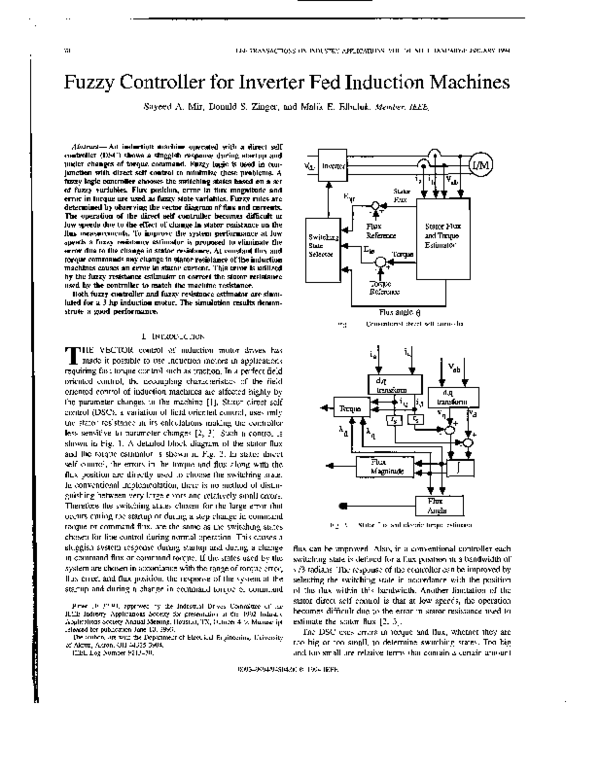 (PDF) Fuzzy controller for inverter fed induction machines | sayeed Mir - Academia.edu