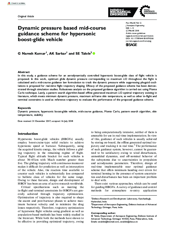 (PDF) Dynamic pressure based mid-course guidance scheme for hypersonic boost-glide vehicle