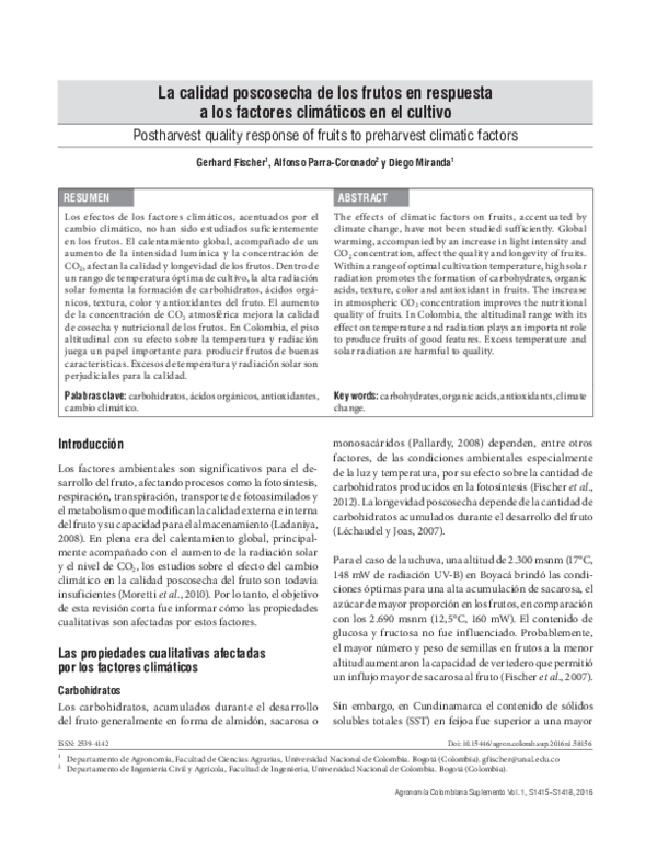 (PDF) La calidad poscosecha de los frutos en respuesta a los factores climáticos en el cultivo