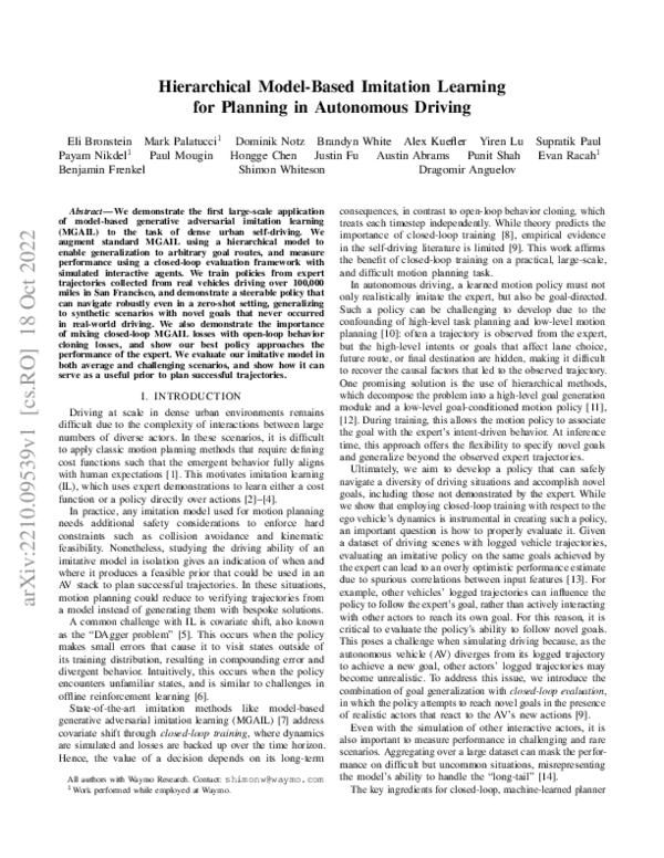 (PDF) Hierarchical Model-Based Imitation Learning for Planning in Autonomous Driving