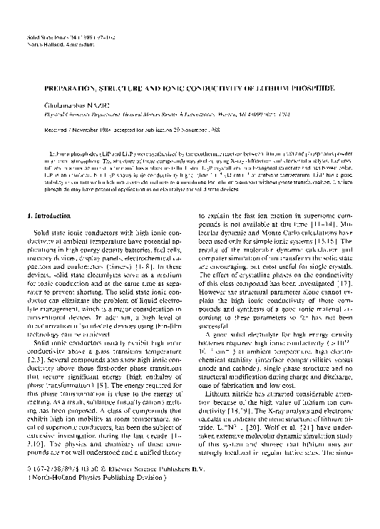 (PDF) Preparation, structure and ionic conductivity of lithium phosphide