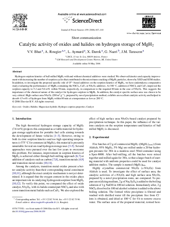 (PDF) Catalytic activity of oxides and halides on hydrogen storage of MgH2
